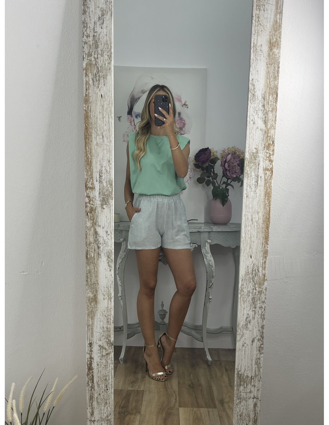 Short de raya fina verdeagua